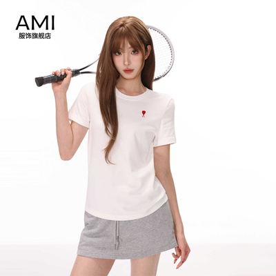 AMI官方2026美式复古纯色圆领短袖t恤女春季新款潮牌正品26衫上