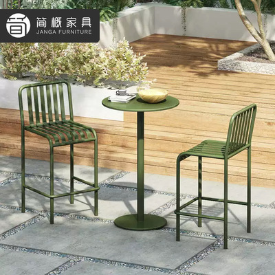 户外庭院高脚桌椅奶茶店外摆休闲三件套露天防雨防晒餐厅高脚凳
