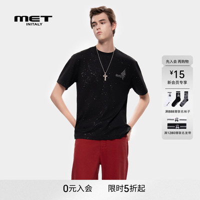 MET initaly美式街头潮牌烫钻短袖T恤男早春新款休闲半袖上衣
