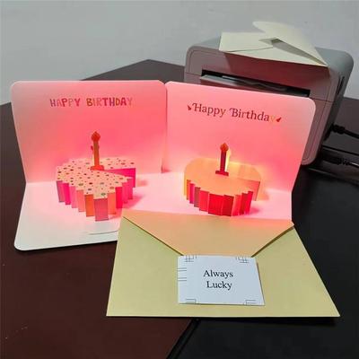 发光音乐贺卡 生日快乐祝福卡片 儿童卡通礼物立体贺卡 声光贺卡