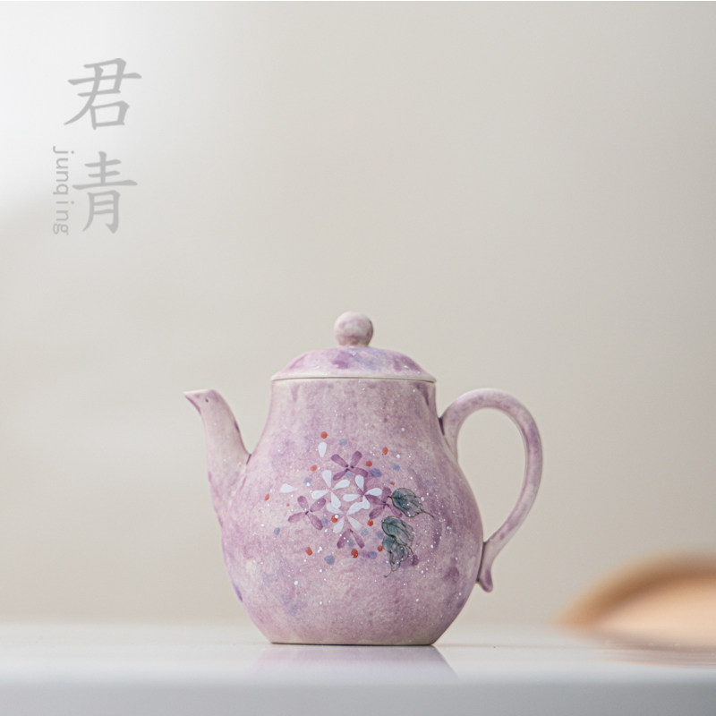 福鱼紫鳞手绘陶瓷茶壶家用女士精致泡茶功夫茶具手执壶礼盒