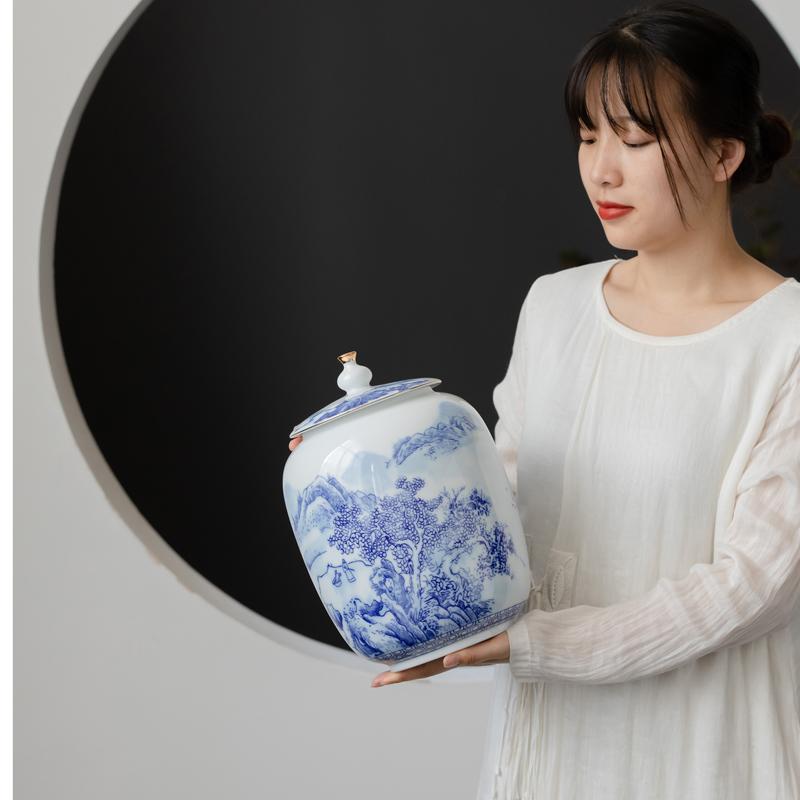 青花茶叶罐大号中式复古风密封挂陶瓷防潮家用茶叶盒山包装存储罐