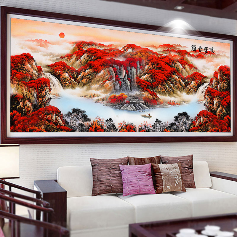 新品鸿运当头十字绣2025年新款线绣客厅高级感大幅风景山水画刺绣