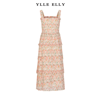 【廖廖粉丝专享】【商场同款】法式吊带裙肌理感印花雪纺裙Y5