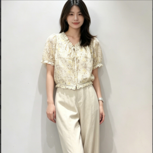 【达人专属】夏季新款法式时尚百搭碎花短袖衬衫女装U53022304