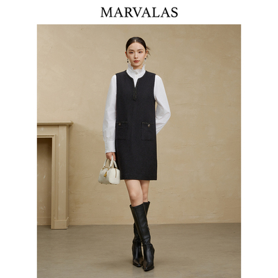 【粉丝专属】曼德诗纯色无袖连衣裙2025冬