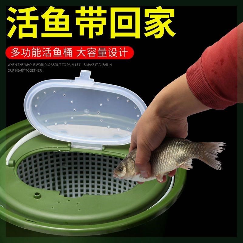 溪流活鱼桶带增氧泵一体成型硬壳装鱼桶多功能鱼箱马口路亚钓鱼桶