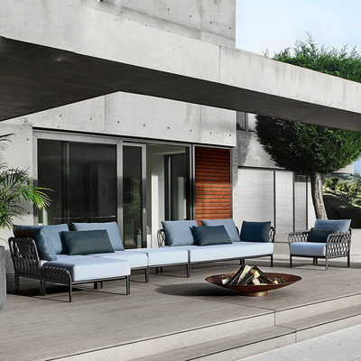 户外北欧藤编懒人沙发茶几组合花园庭院单双人家用室内三件套藤椅