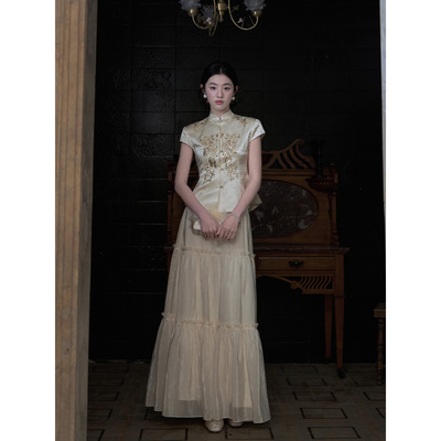 MOPASSANT【金玉颜】新中式订婚婚礼新娘醋酸刺绣套装汉服两件套