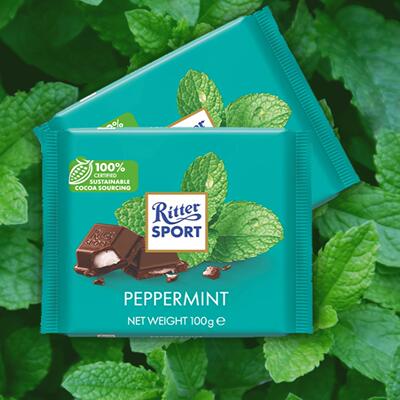德国进口Ritter Sport瑞特斯波德薄荷夹心黑巧克力瑞特滋黑巧100g