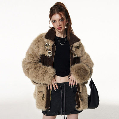 VONESHEEE羊羔毛拼接皮草外套