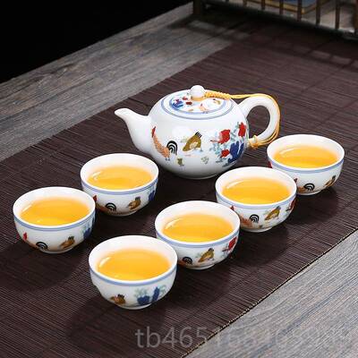 高档中大家用鸡缸功夫陶瓷茶具套装仿古明成化斗彩茶杯式杯瓷茶盘