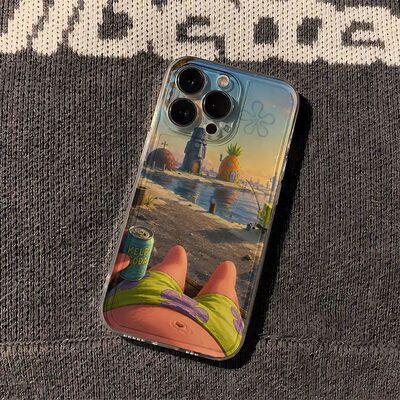 适用红米NOTE17可爱适用iPhone15pm苹果12创意透明13ProMax软14PLUS手机壳惬意慵懒派大星卡通适用OPPORENO16