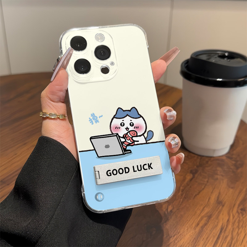 无边框16ProMax超薄13带支架摸鱼小八iPhone17透明荣耀MAGIC8手机壳硬苹果15Plus可爱一加ACE6适用14少女心12