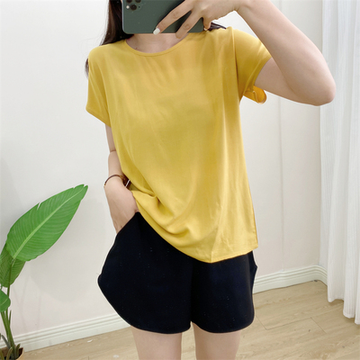 棉绸上衣女2023年夏季薄款宽松显瘦圆领短袖O纯色人造棉T恤衫夏装
