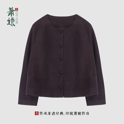 萧娘【暖紫绒】复古暗紫色圆领小香风短外套呢子上衣外套XNB0789