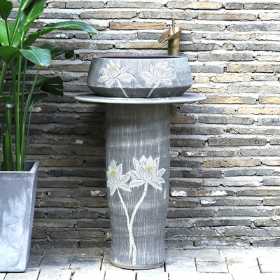 陶瓷一体立柱盆家用小户型落地式立柱洗手盆阳台室外洗水池洗脸盆