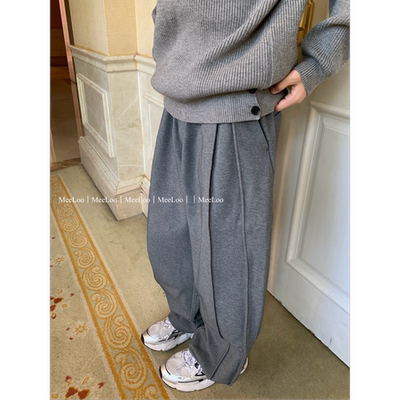 高克重休闲裤男女抽绳直筒阔腿裤