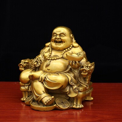 包邮纯铜弥勒佛像摆件 龙椅平安佛 招财纳福办公室镇宅工艺品