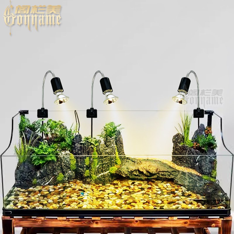 鱼缸造景灯夹龟缸晒背灯架晒背灯补光万向软管夹子灯爬宠全光谱灯