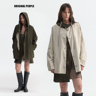 ORIGINAL PEOPLE秋季设计感中性复古运动感户外两面穿短风衣夹克