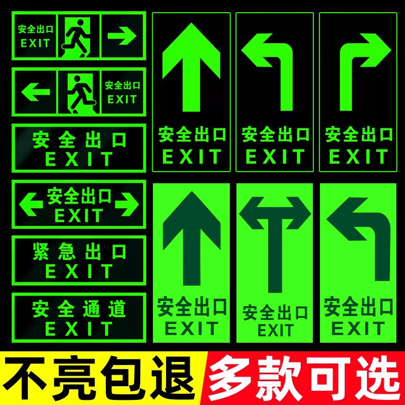 安全出口指示牌紧急出口标识牌消防安全通道指引牌疏散逃生直行右