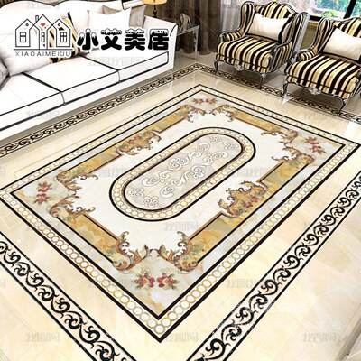 欧式别墅客厅拼花瓷砖800x800米黄色入户玄关走廊餐厅定制图案地