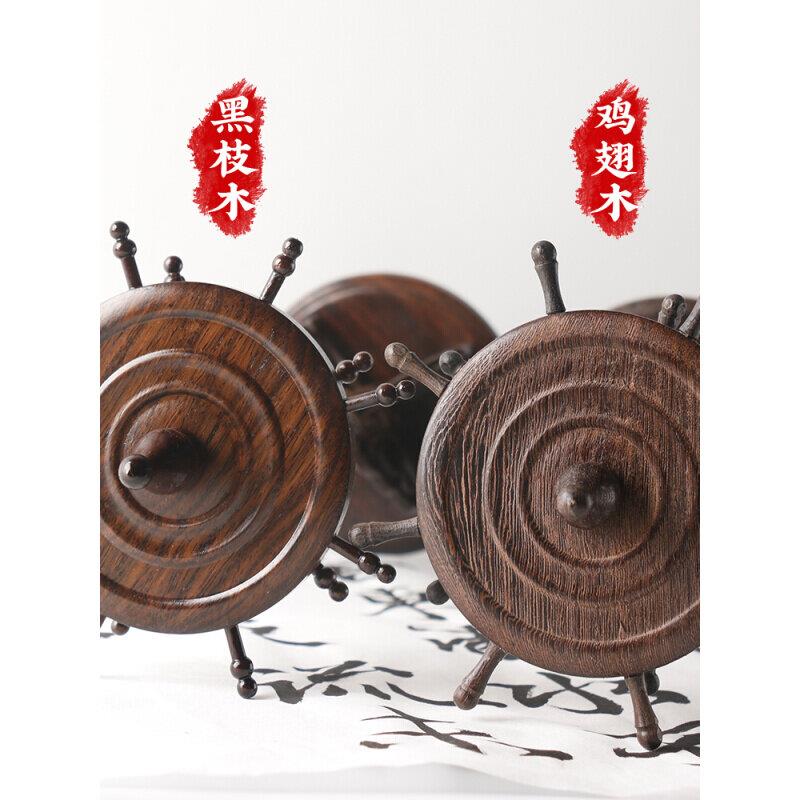 圆形实木毛笔挂架书法专用笔架 黑枝木竹木笔挂多功能圆盘设计