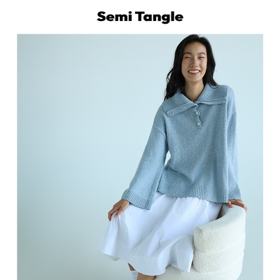 Semi Tangle「Oka」26春夏新品羊毛混纺花纱大领子高领针织上衣