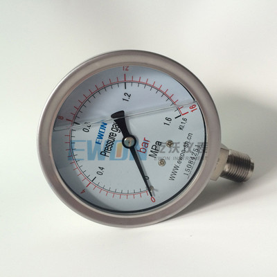 供应双刻度压力表psi 不锈钢耐震压力表YTFN-100H 上海屹沃EWON