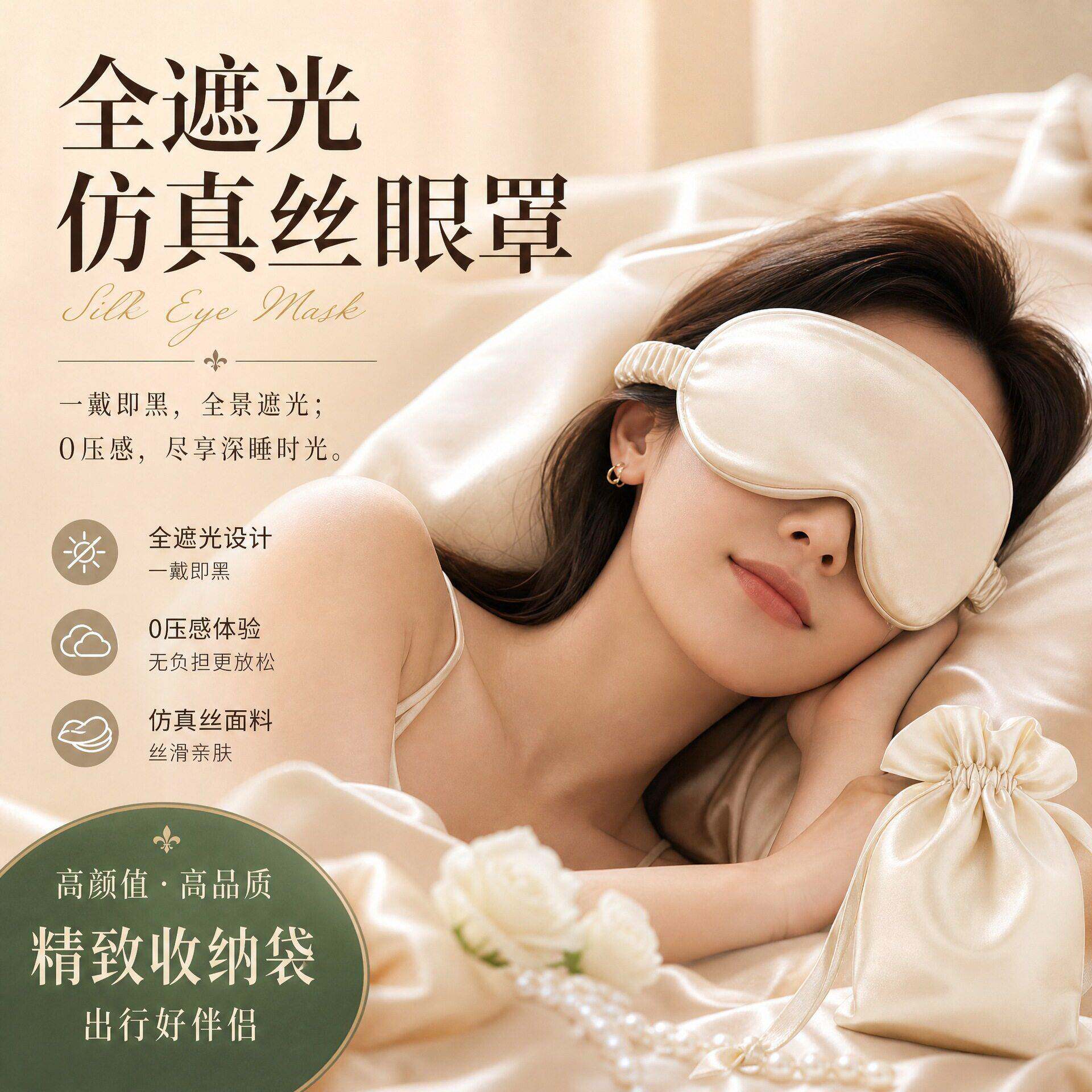 仿真丝眼罩四件套礼盒双面丝滑全遮光睡眠眼罩旅行收纳套装护眼罩