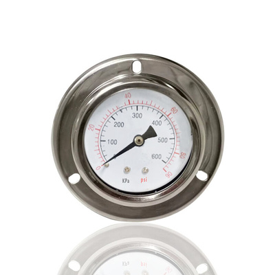 供轴向带前边全不锈钢压力表法兰埋入式安装YBF60ZT 600KPA 90PSI