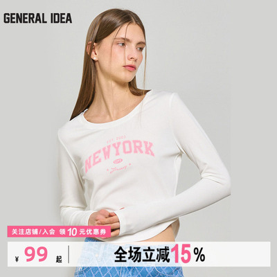 GENERAL IDEA BY BUMSUK秋款半月设计弹力薄款修身甜酷长袖T恤女