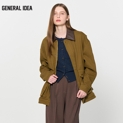 GENERAL IDEA BY BUMSUK英式拼色复古翻领工装格纹棉外套情侣款秋