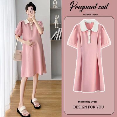 Maternity Summer Tops Dresses Tummy Covering Polo Dresses Ti