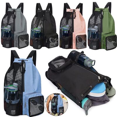 Swim Bag Mesh Drawstring Backpack with Wet Pocket Beach Back