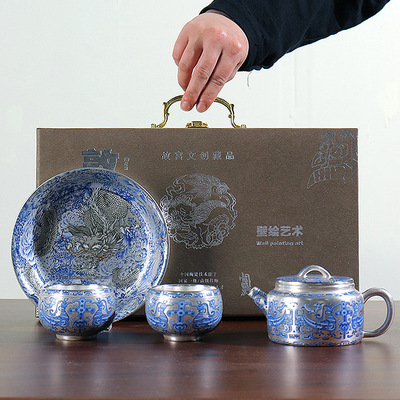 故宫文创鎏银饕餮纹壶一壶两杯茶具节日男士生日乔迁见面伴手礼品