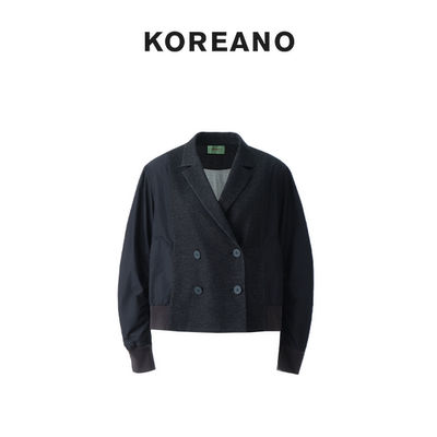 【KOREANO】春秋墨黑色拼接西装短外套  ST46090(JUN)
