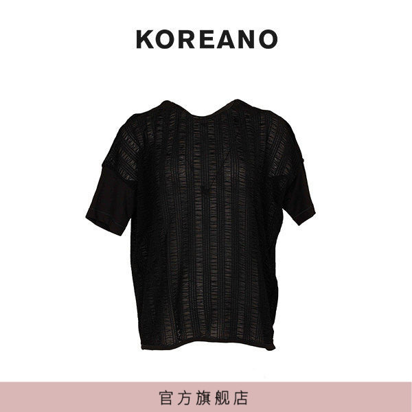 【KOREANO】女质感穿搭石墨黑肌理大廓形圆领T恤23R4-TT5650(UN)B
