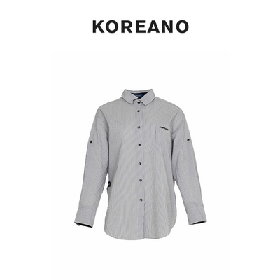 【KOREANO】春秋灰白海军小细条纹茧型落肩大衬衫  CW6348(JUN)