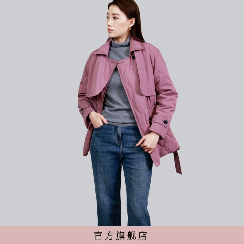 【KOREANO】冬季风衣式腰带款藕灰粉羽绒服 【A】 YZ6016(AUN)