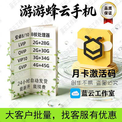 游游蜂云手机/LVIP/QVIP/VIP10/GVIP全系列激活码，可新开可续费