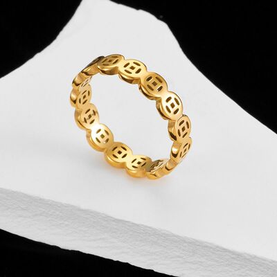 铜钱戒指钛钢不掉色钱多多素圈戒指旺财偏财戒指男士女士招财转运