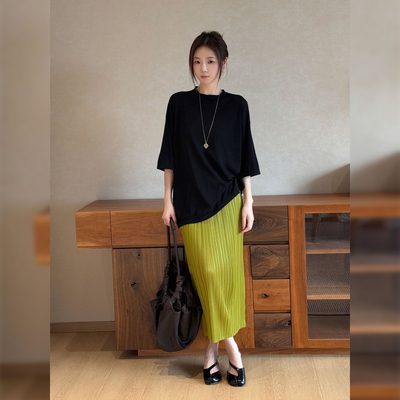 7SEVEN 【三宅裙】轻奢风褶皱半身裙女垂感直筒裙高腰显瘦9930