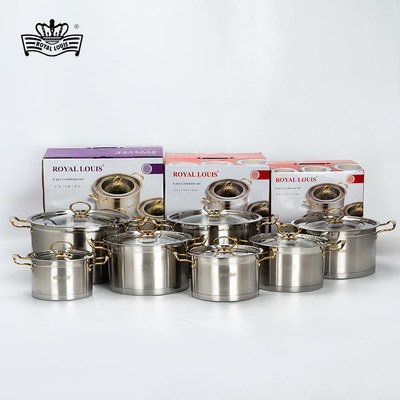 MISU LOUIS不锈钢欧式直角锅三件套锅金色手柄盖提6件套锅5层锅底