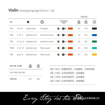 TI100小提琴琴弦Thomastik制琴师系列钛TI101诚实的音色集中明亮