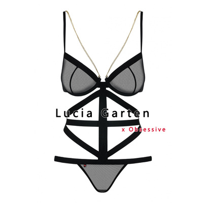 obsessive免脱透视网纱镂空连体诱惑套装系带法式性感女士