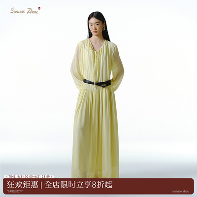 sennoszhou朦胧薄纱系带连衣裙
