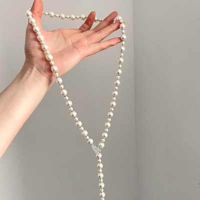 Vintage古着 Silver leaf pearl tassel项链