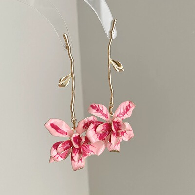 Vintage古着 Blood-colored oil-dropping flowers耳饰